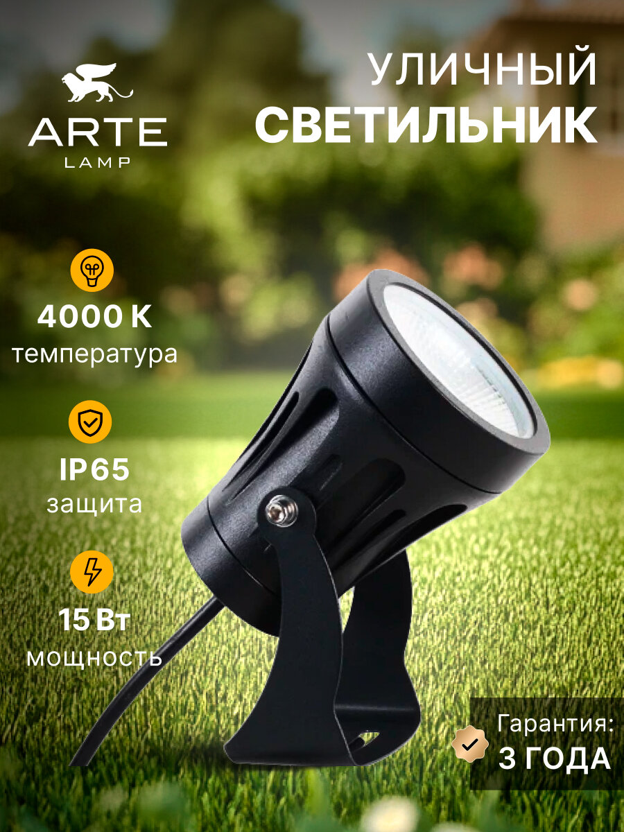 Грунтовый светильник Arte lamp ELSIE A4715IN-1BK, LED, 15Вт, чёрный