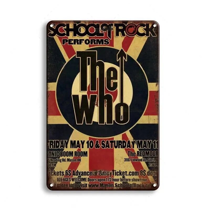 Металлическая табличка 20x30 см с винтажной рок-группой Декор для дома баров гаражей и клубов
