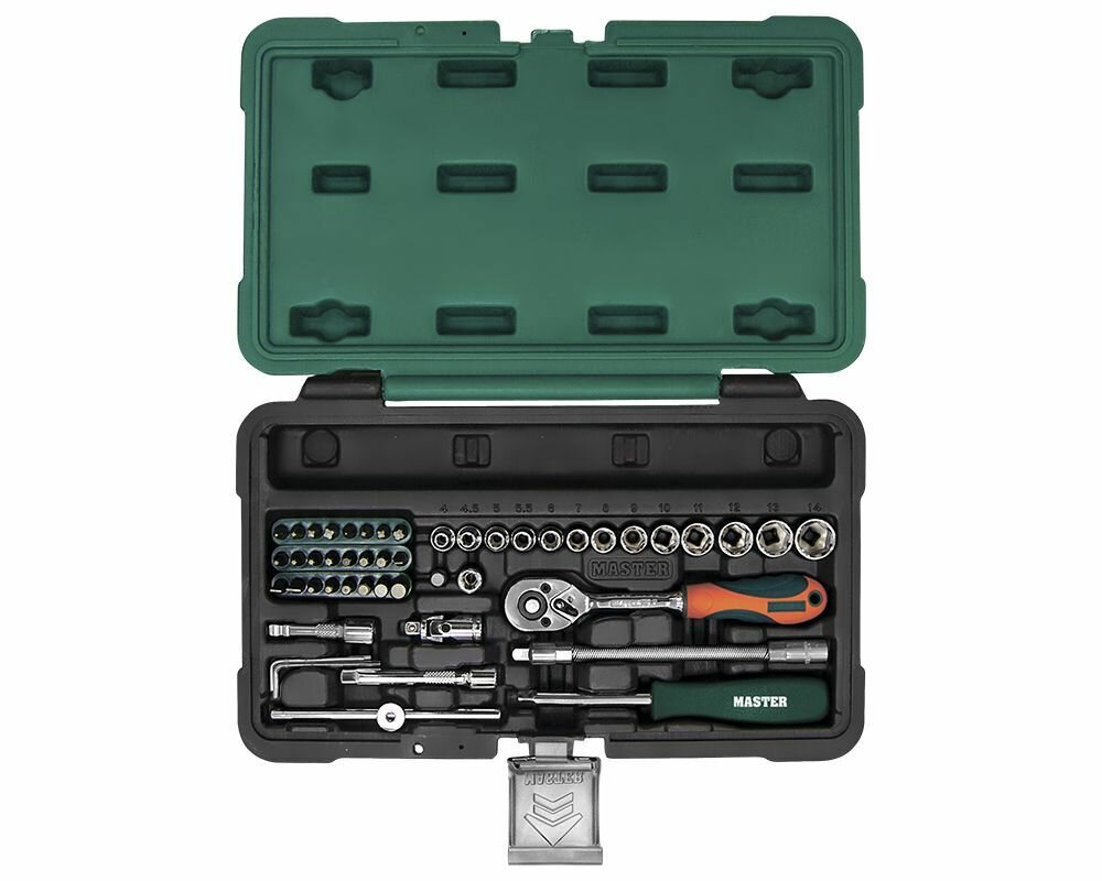 Набор инструментов (бит и головок) 1/4" 6-гр. 50 предметов Master 208150-M с трещоткой 1/4 дюйма в маленьком кейсе