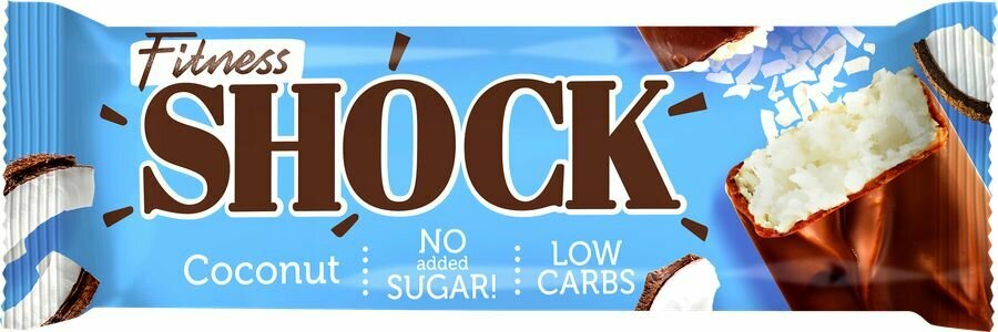 Батончик протеиновый FITNESSHOCK Кокос, глазированный, без сахара, 50г