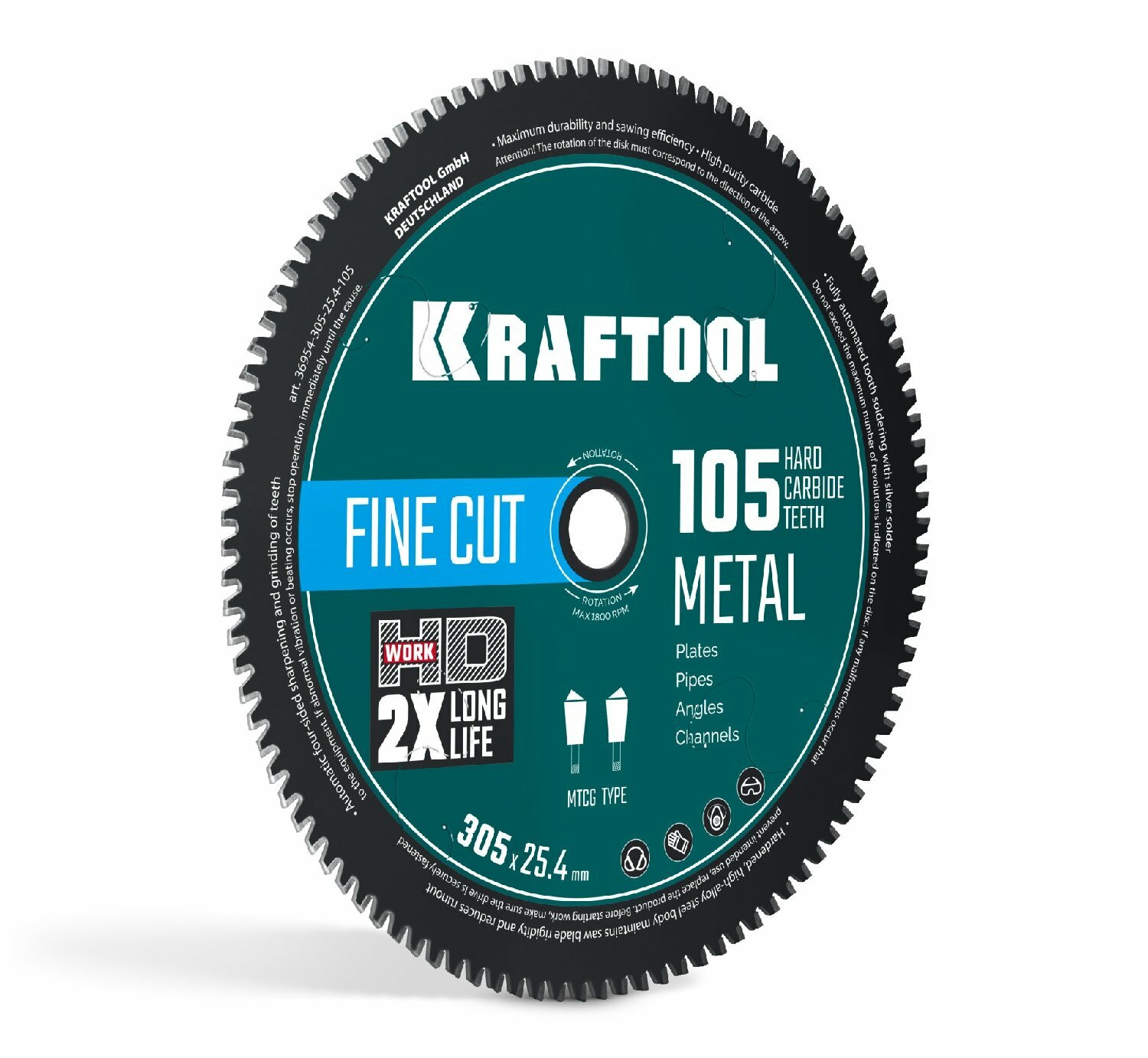 Пильный диск по металлу KRAFTOOL 305 мм 25.4 мм 105 зубьев тефлоновое покрытие антивибрационные прорези