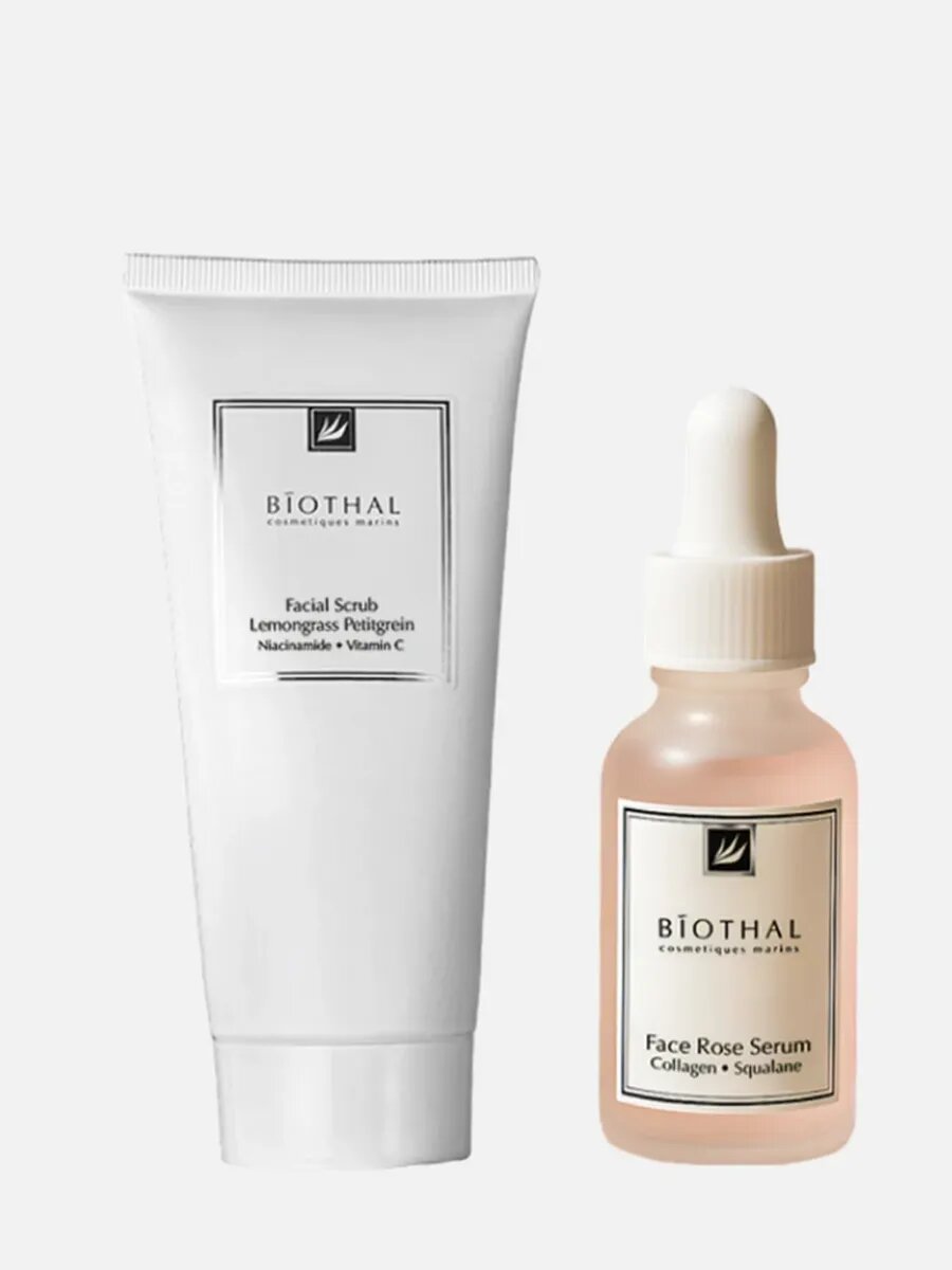 Набор для ухода за кожей лица BIOTHAL facial scrub & faсe rose serum, Адвент