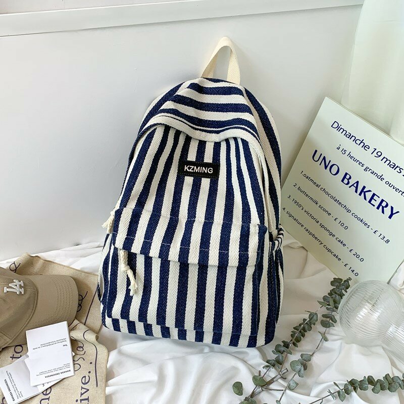 Backpack student simple striped pattern for women brand, blue