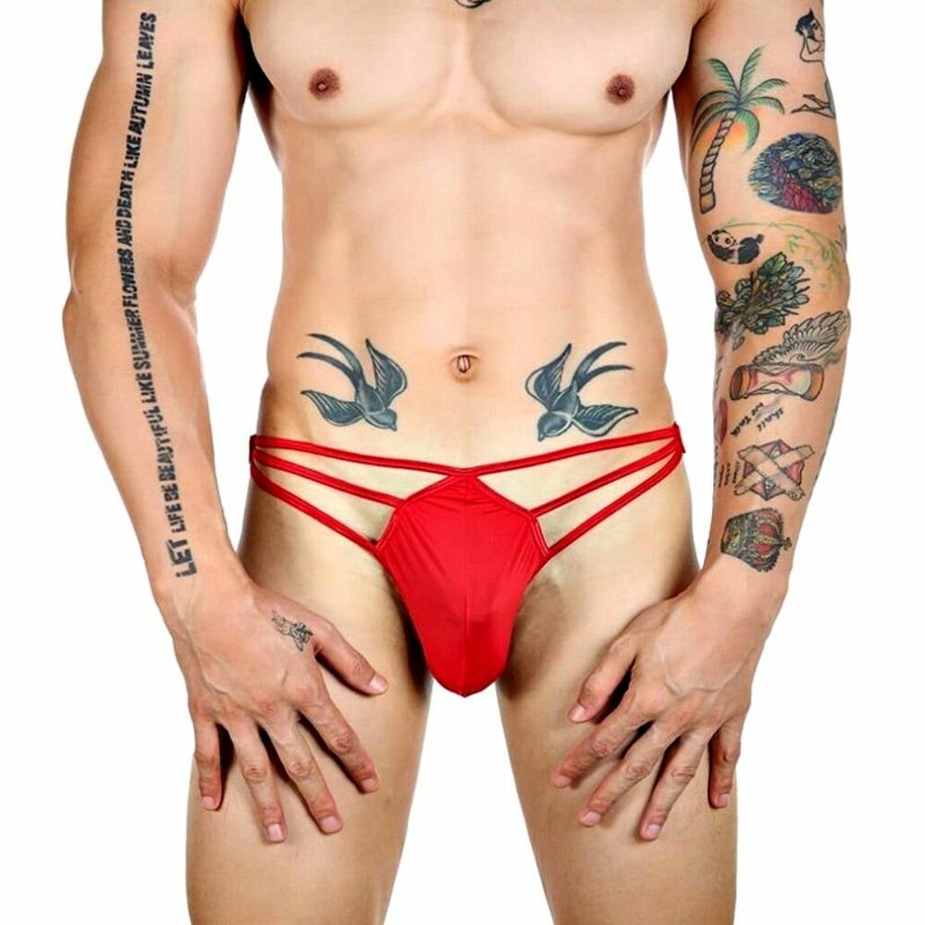 Красные трусы-стринги XL на тонких бретелях, эластичный нейлон, сексуальный дизайн