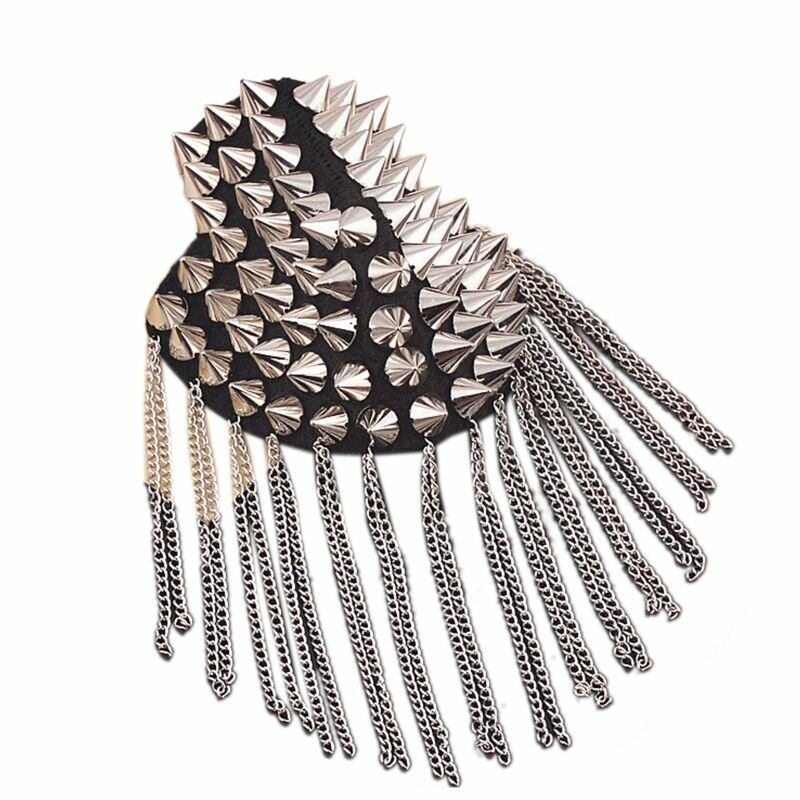 Панк-эполеты с заостренными конусообразными заклепками и Кисточками- Серебристый