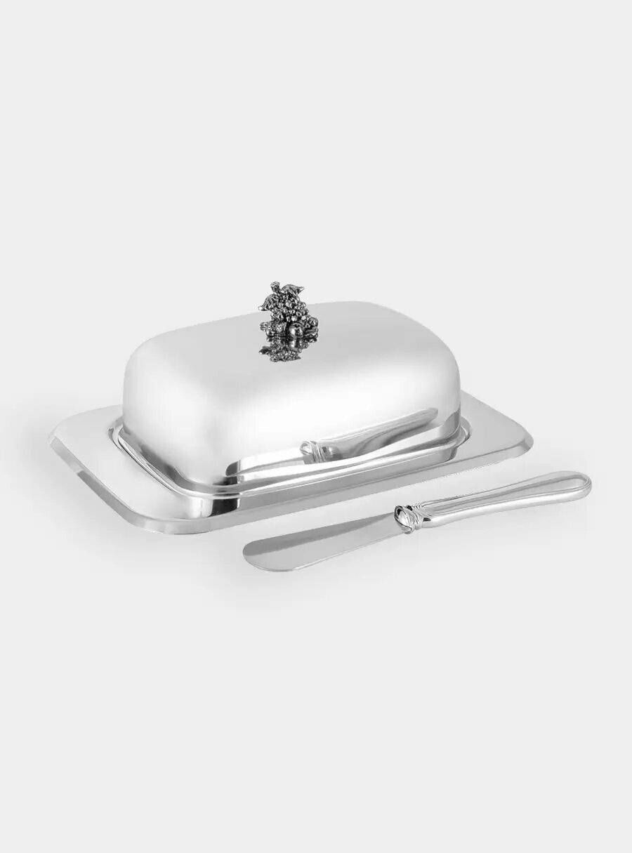 Масленка, 18х13 см, с ножом, сталь, прямоугольная, Vintage