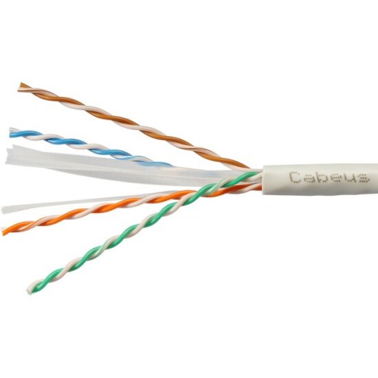 Кабель витая пара Cabeus U/UTP UTP-4P-Cat.6-SOLID-LSZH-GY-50, кат. 6, 4 пары (23 AWG), одножильный, LSZH, 50м. серый