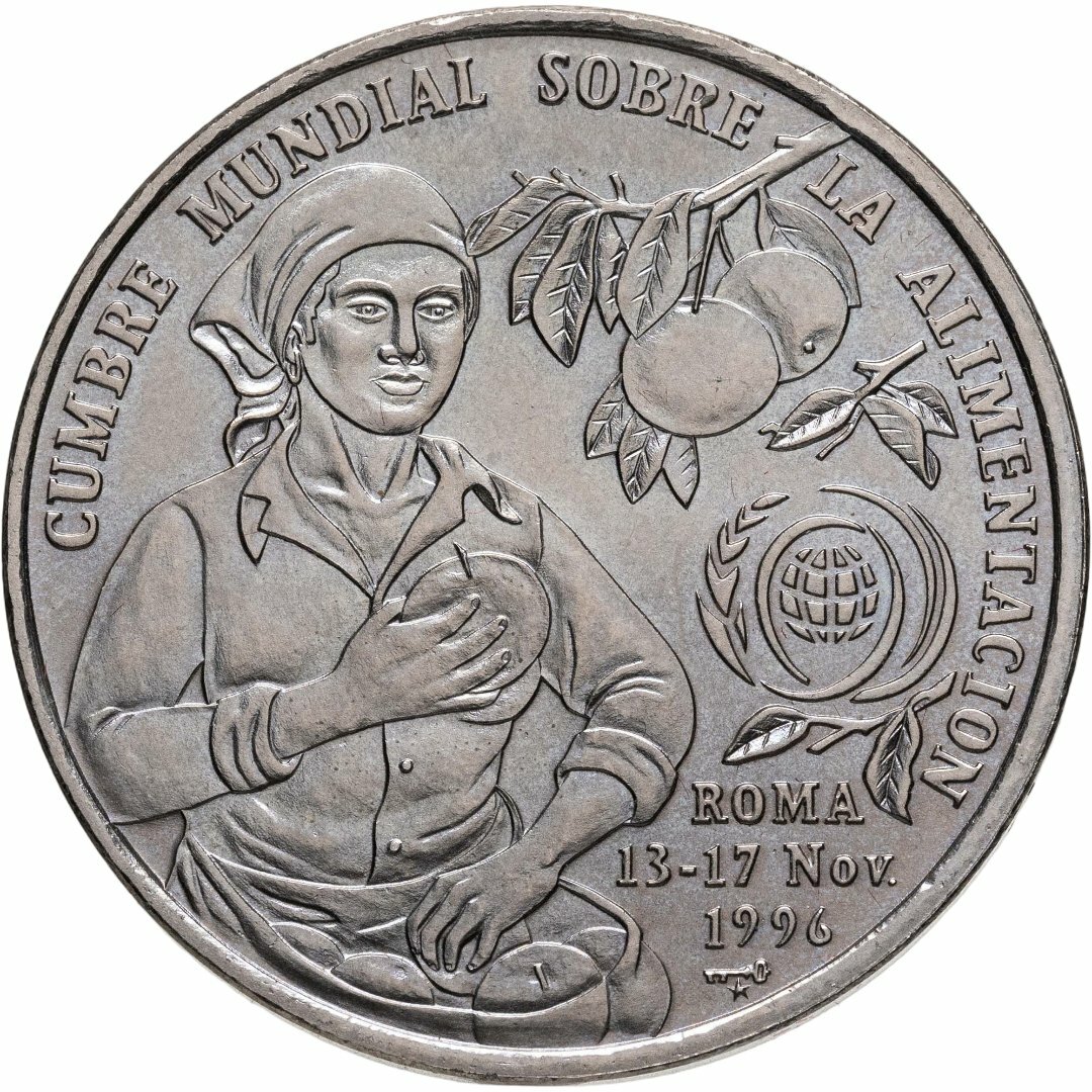 Куба 1 песо peso 1996 ФАО - Международная конференция в Риме, Мельхиор медь-никель, в сохранности AU