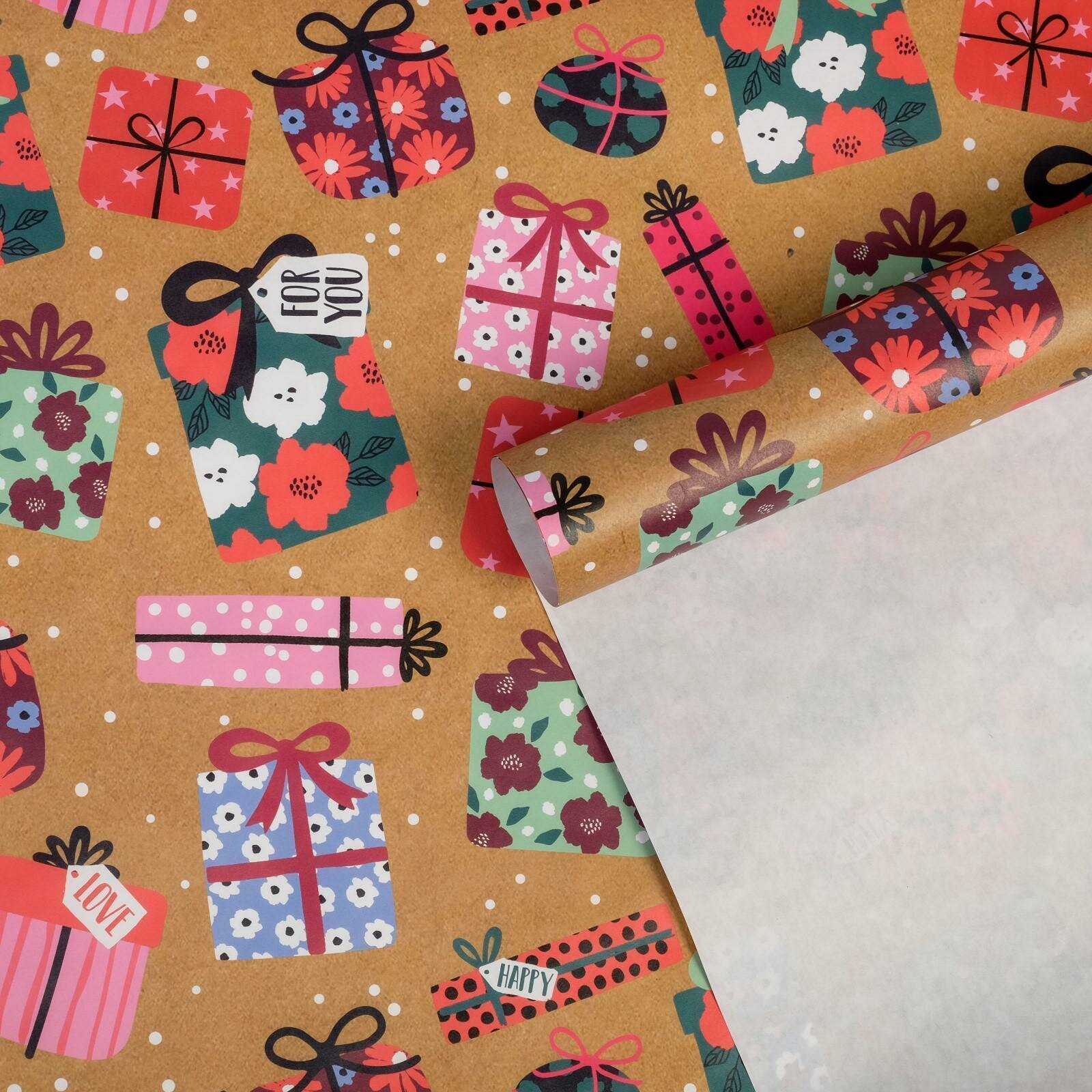 !09 Бумага крафт (набор 4 листа) «Подарки» 50 × 70 см.