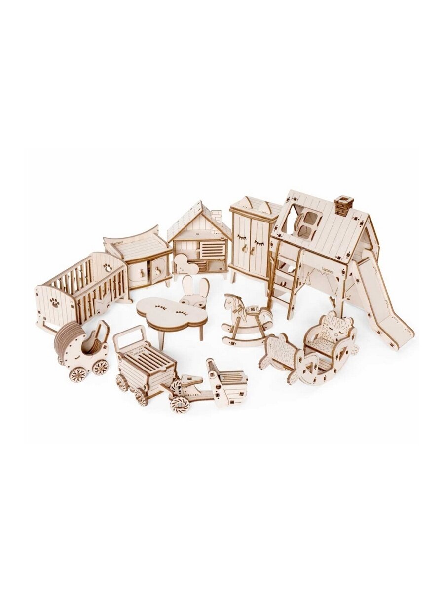 Деревянный конструктор Lemmo модель "набор мебели детская", 155 деталей