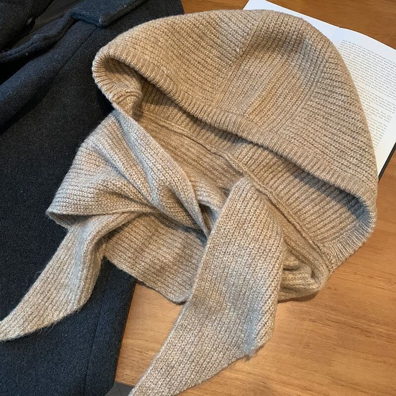 Тканевая этикетка Красная Шапочка осень и зима вязаный капюшон в корейском стиле небольшой шарф теплая шерстяная шапка модная универсальная вязаная шапка для женщин