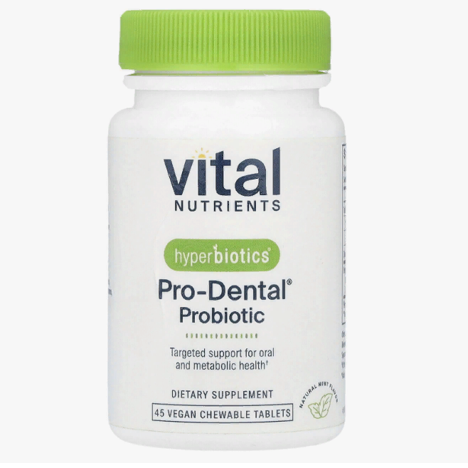 Vital Nutrients (Hyperbiotics), PRO-Dental, для здоровья полости рта, натуральная мята, 3 млрд КОЕ, 45 жевательных таблеток