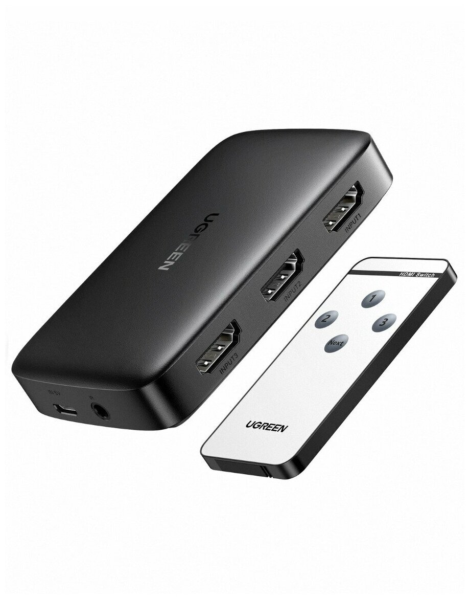 Переключатель 3xHDMI 1.4 Ugreen, 4K, с пультом дистанционного управления (80125)