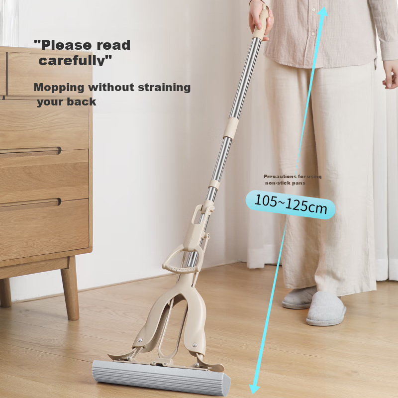 Meiliya Mop Sponge with 2 Rubber Cotton Heads, Absorbent, Household, All-In No Hand Washing, 2024 Floor Mopping Tile Mop