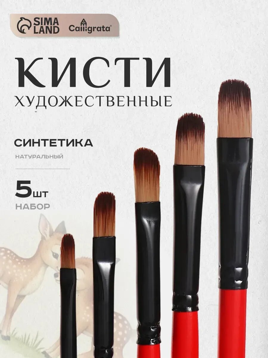 Набор кистей нейлон, плоские, 5 штук, прямые