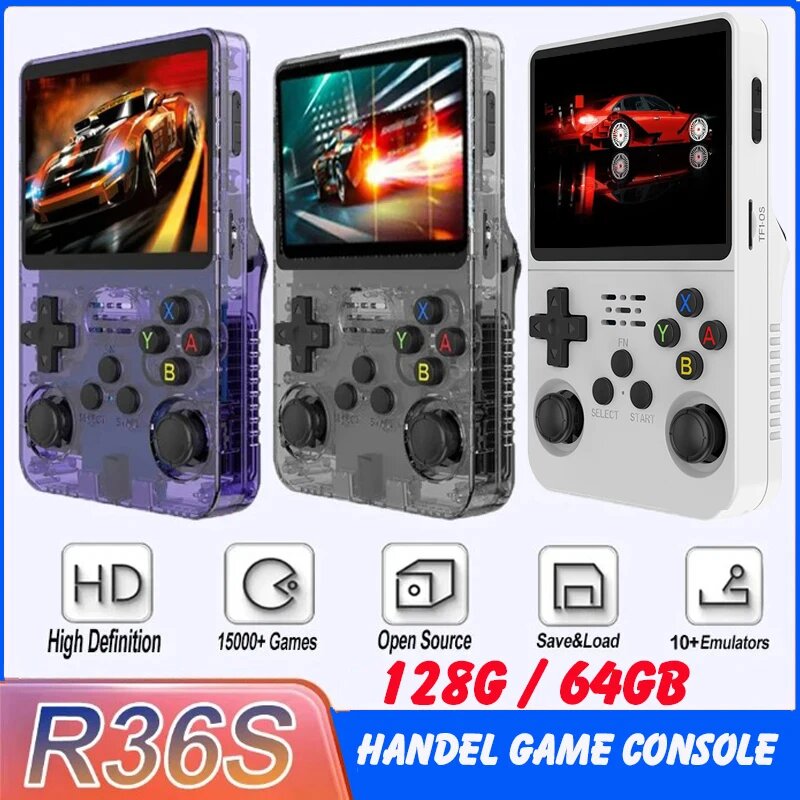 Портативная игровая консоль R36S 64/128 ГБ Black 64GB