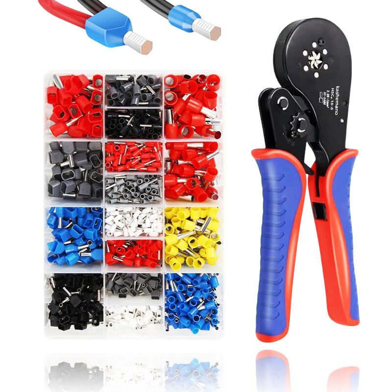 Плоскогубцы HSC8 16-6 + 1200ШТ Двойные смешанные клеммы, для 0,08-16мм2/AWG 28-5, Набор плоскогубцев для обжима наконечников, набор инструментов для обжима проволоки