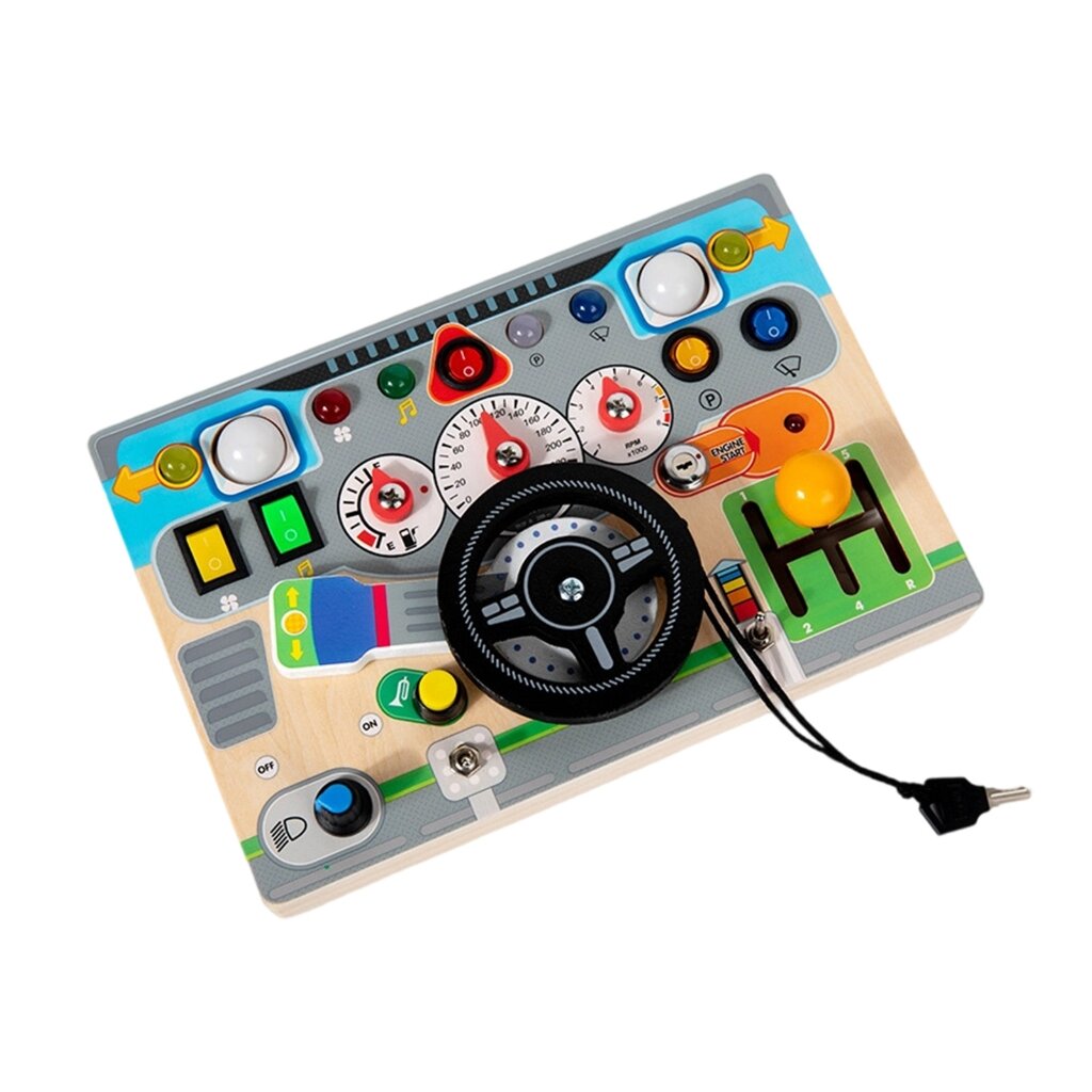 Интерактивная Деревянная Игрушка На Рулевом Колесе Для Детей, Обучающая Игра По Изучению Дорожного Движения Со Светодиодными Переключателями И Безопасным Дизайном