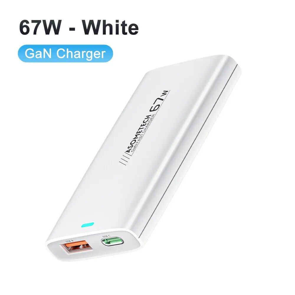 Зарядное устройство ASOMETECH сетевое ультратонкое с портом USB Type-C, 67 Вт White, EU Plug