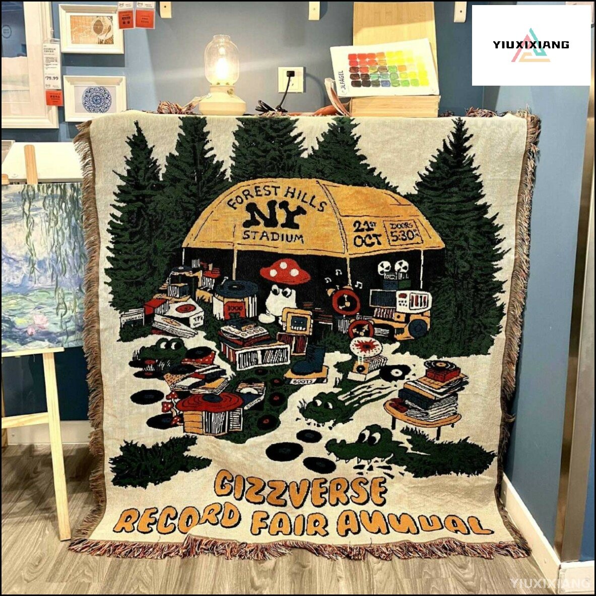 Эксклюзивный вязаный плед с бахромой 130x160 см в тематике пляжных крокодилов
