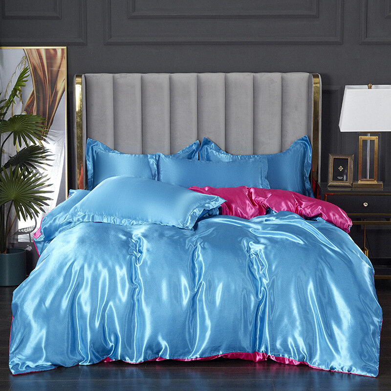 Комплект постельного белья Ice Silk, 4 предмета, можно стирать в стиральной машине (пододеяльник + простыня + наволочка)