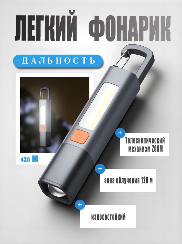 Фонарь-прожектор, уличный, с крючком, с регулировкой фокуса, 15.6 см, серый