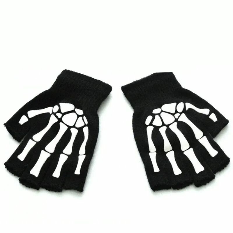 Походные перчатки, унисекс, со скелетом, на полпальца, черные, 170T полиэстер, размер one size