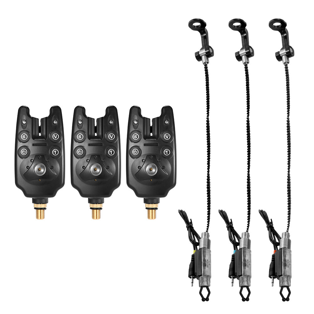 Набор рыбацких сигнализаторов укуса цифровой комплект с индикацией светодиодов сигналом звонком копьями для рыбалки принадлежностями с зippers кейсом 3 штуки сигнализаторов 3 копья 1 кейс 1 инструкция материал ABS и железо цвет светодиода синий размер