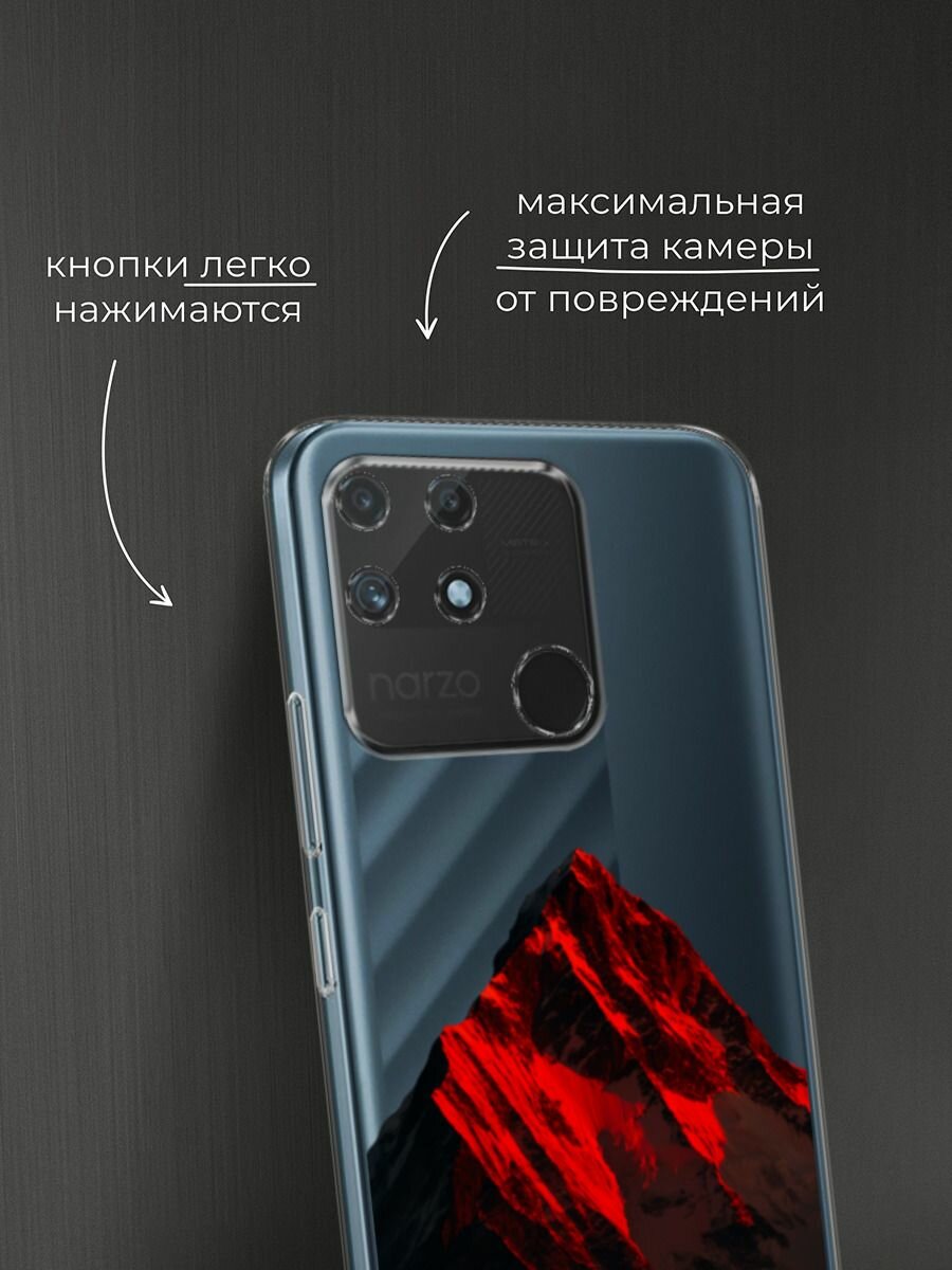 Чехол на Realme Narzo 50A / Реалми Нарзо 50A с принтом Красная гора 2, прозрачный — фото 1