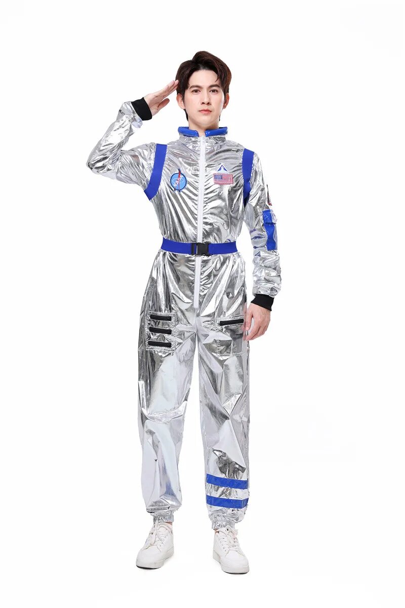 Серебряный костюм космонавта из полиэстера, взрослый XL, Adult male blue