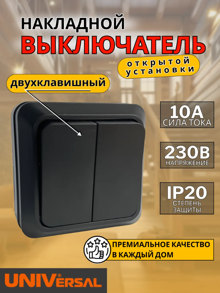 Выключатель двухклавишный накладной