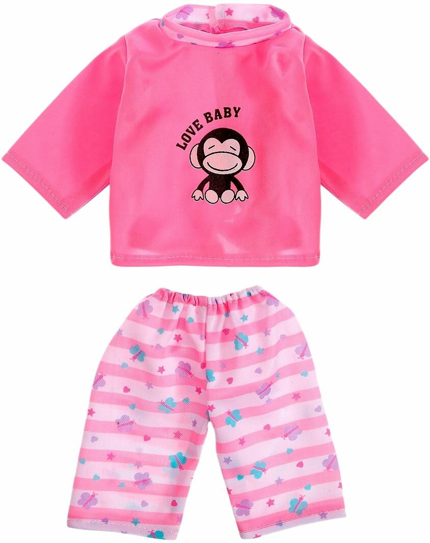 Костюм для куклы "Милый костюмчик", 2 предмета: кофточка на липучках и штаны, набор одежды для куколки и пупса 40-45 см, кукольный наряд, готовый гардероб, цвет розовый