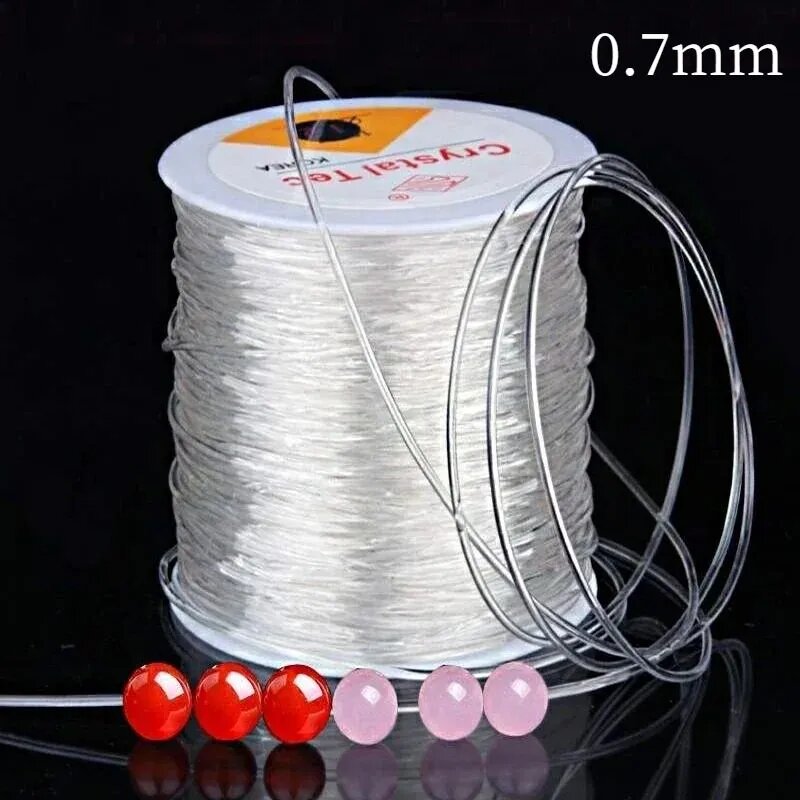 Эластичная нить-струна для бисера, резиновая эластичная нить 0.7 мм 100 м прозрачная для браслетов и украшений