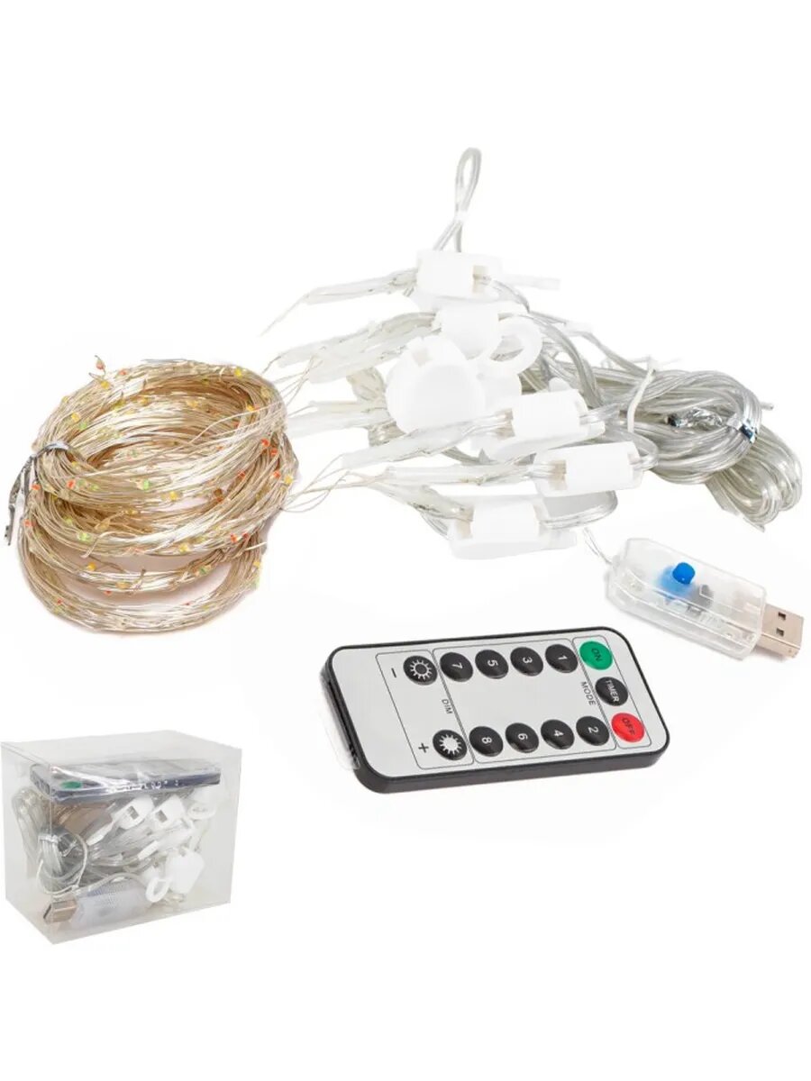 Эл. гирлянда Занавес 200л 10 нитей 3х2м 8 реж. 141V-182 USB