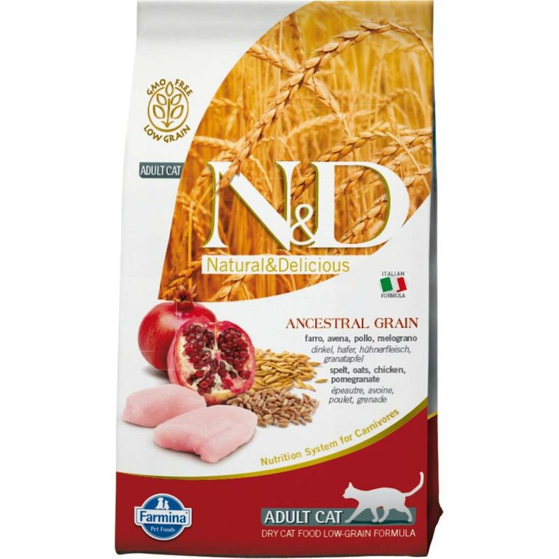 Корм сухой Farmina "ND LowGrain", для взрослых кошек, курица, гранат, спельта, овес, 1,5 кг