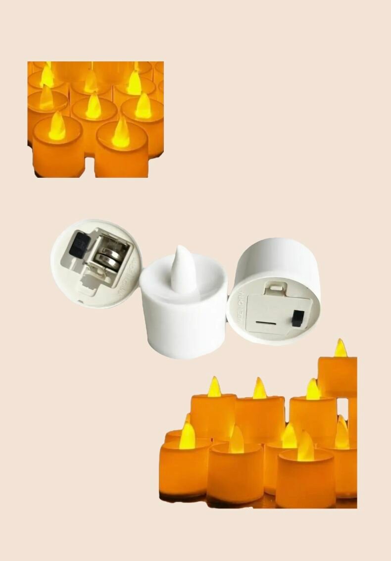 Светильник "Свеча длинная живой огонь" 6 шт+ батарейки 4см