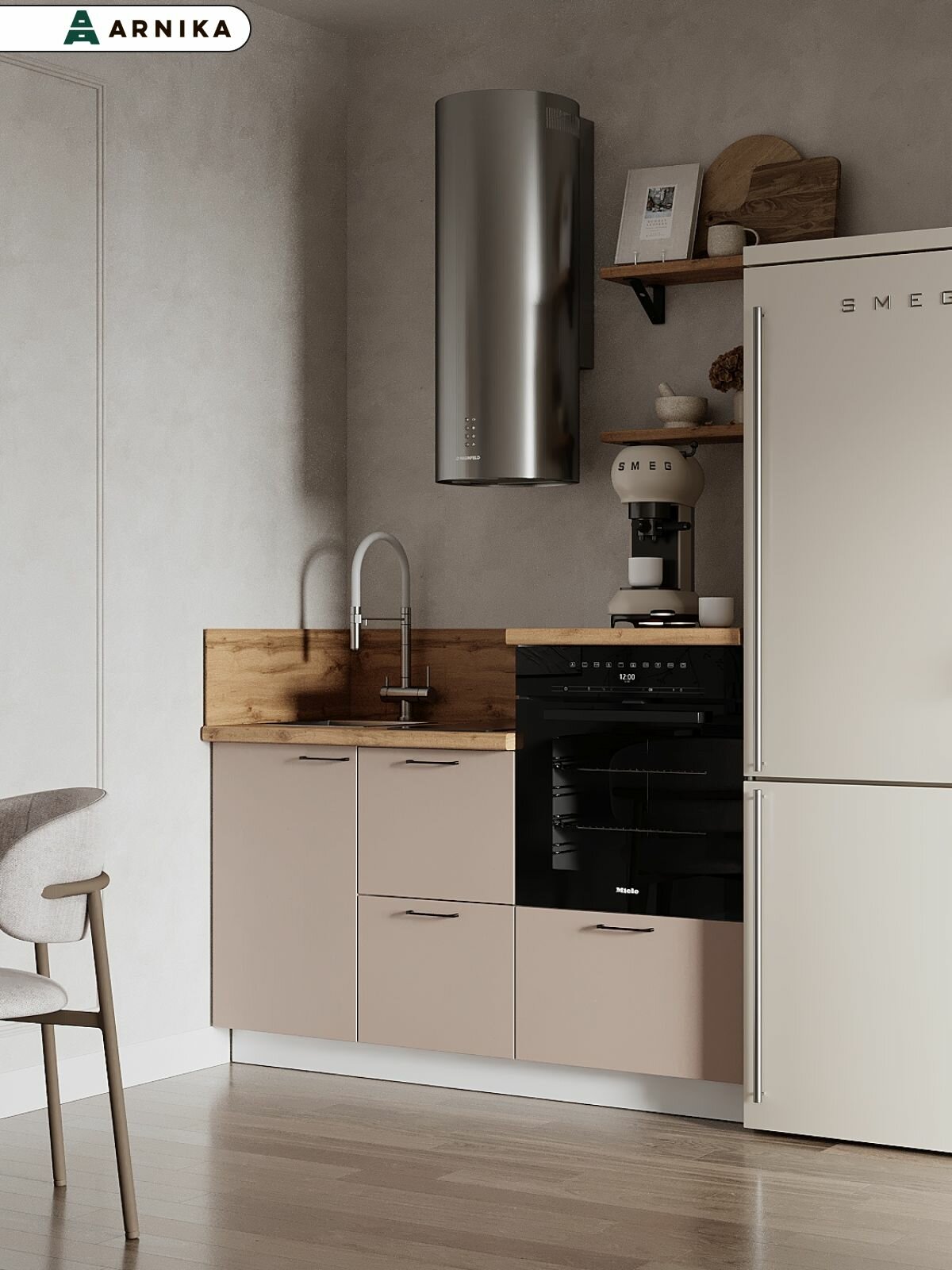 ARNIKA Кухонный гарнитур со столешницей "Дакия" 1,5м х 2,4м, цвет крем, фасад Эмаль