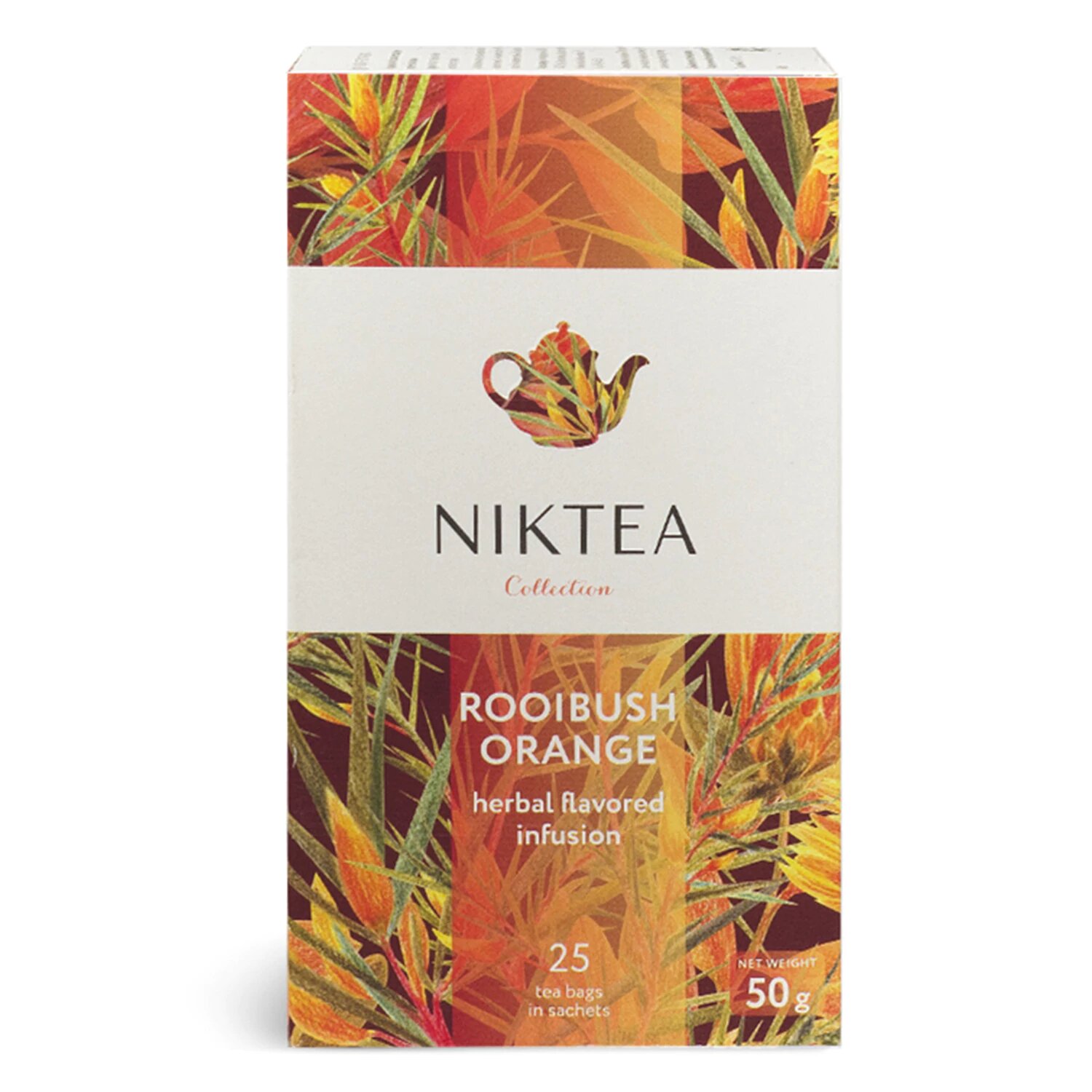 Чай NIKTEA "Ройбуш Оранж" травяной со вкусом апельсина, 25 пакетиков в конвертах по 2 г, 2шт.