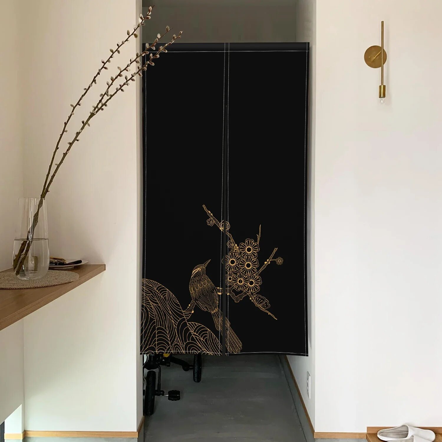 Льняная занавеска в японском стиле черная и золотая 85x120cm , BJT-250629001376