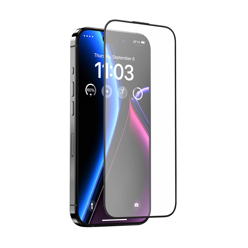 Матовый полный экран анти-отпечатки стеклянный защитный чехол для iPhone 15 Pro Max, 100% покрытие, устойчивый к