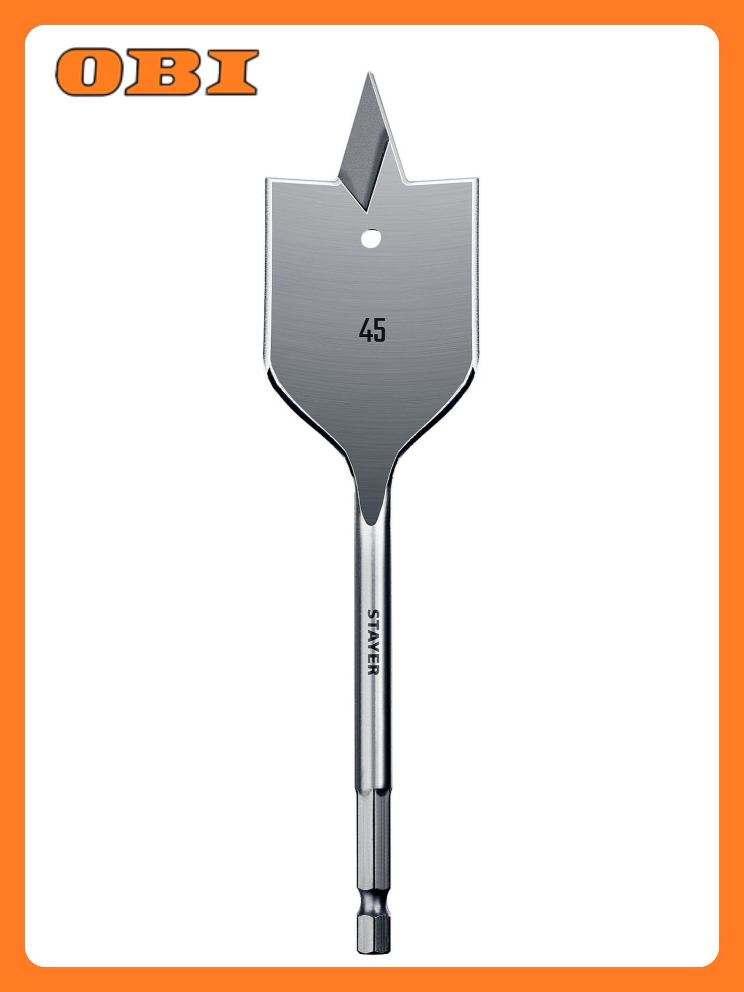 Сверло STAYER, перьевое, сталь 45, шестигранный хвостовик, 45x152мм