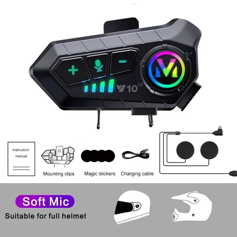 1/2 шт. Y10 2x Bluetooth мотоциклетный шлем домофон 300 м беспроводной 1PCS Soft Mic