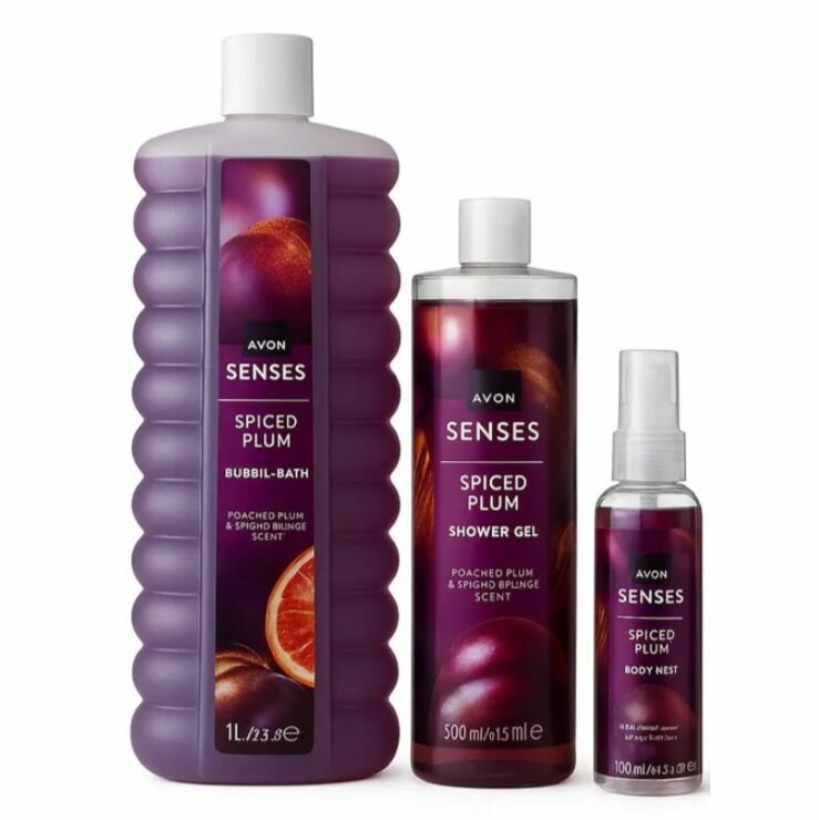 Набор "Spiced Plum/Пряная слива" Пена для ванн 500мл, Спрей для тела 100мл и Гель для душа 250мл