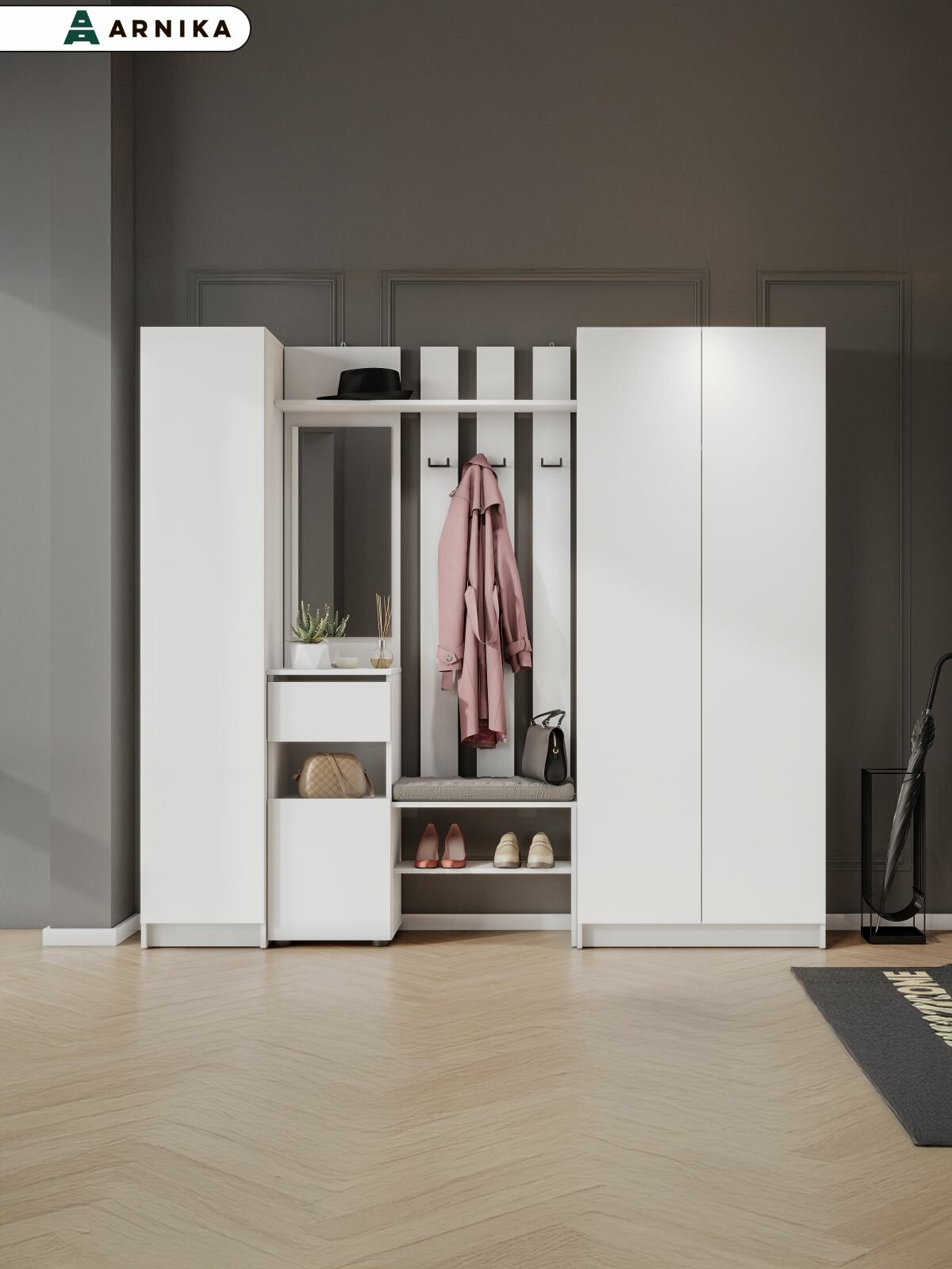 Прихожая ARNIKA "Бали", ЛДСП, с зеркалом, вешалка, современный стиль, цвет белый