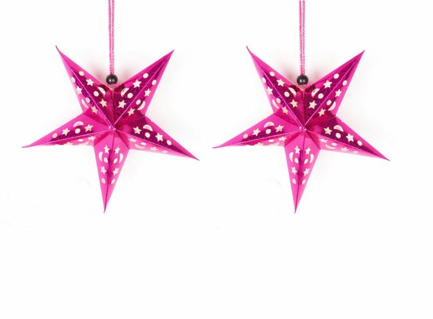 Две подвесные картонные звезды фиолетовые 30 см