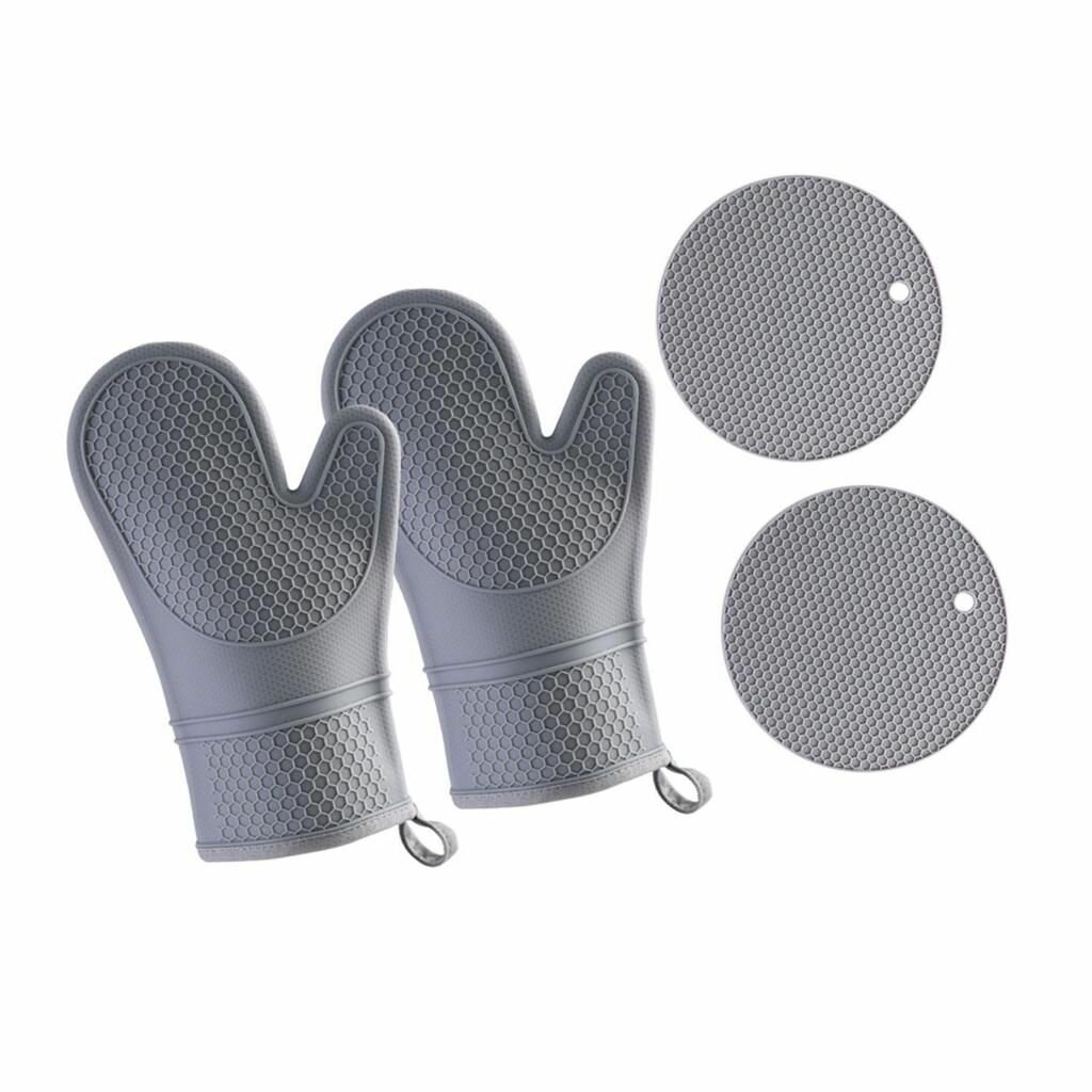 Термостойкие силиконовые перчатки для духовки с длинными манжетами, защита рук для выпечки, - Серый круглой формы