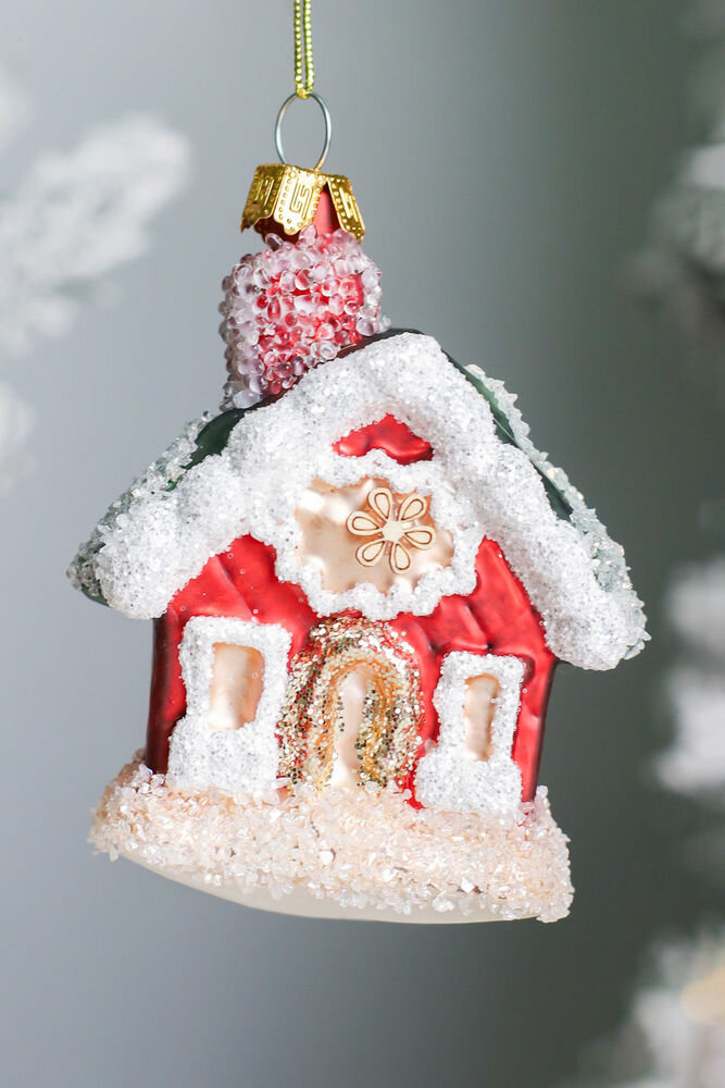 Ёлочная игрушка домик из лангра, стекло, 8 см, EDG 6501040A140-3