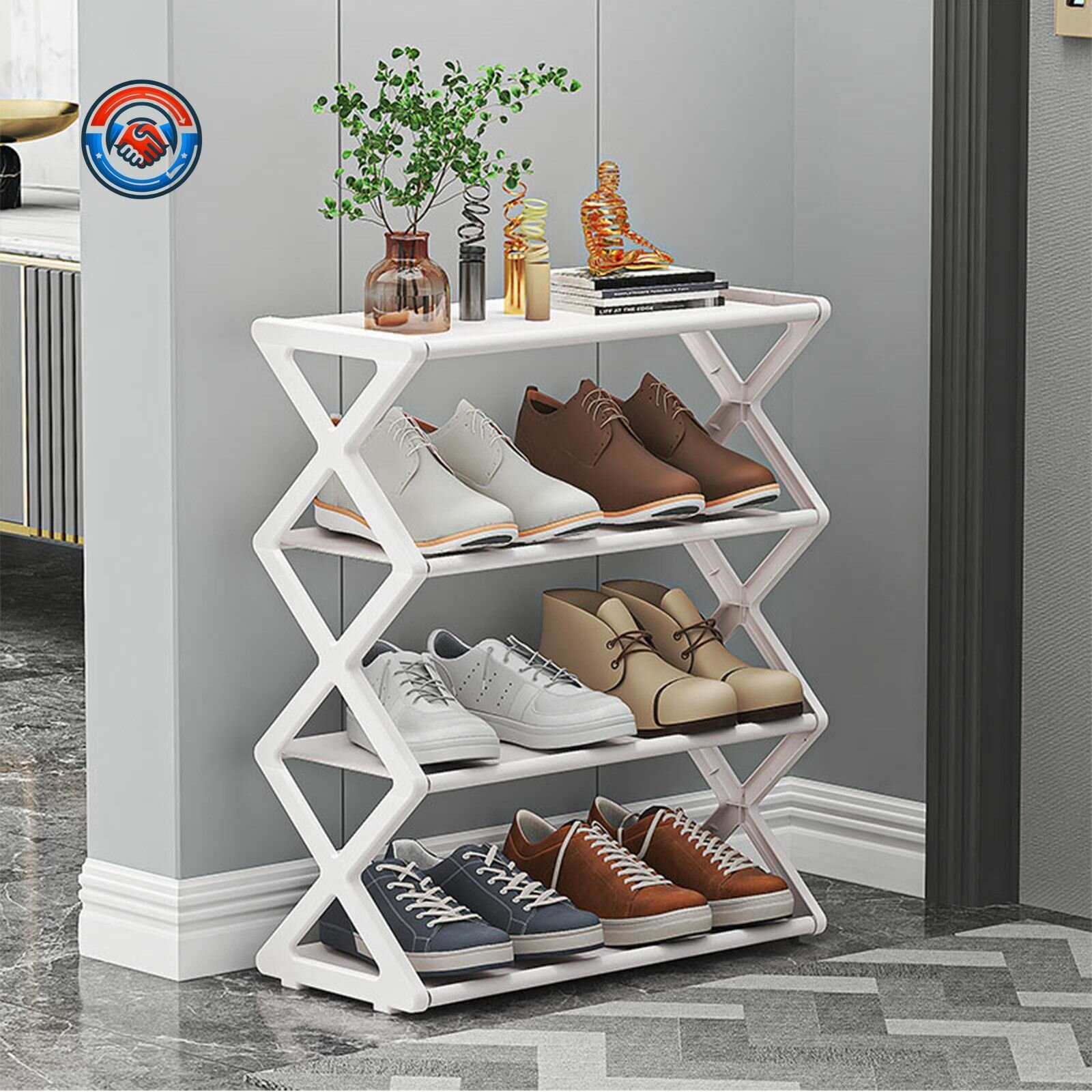 Узкая напольная этажерка для обуви 4 уровня, лёгкая пластиковая подставка в прихожую, компактный стеллаж для кроссовок и туфель, быстрая сборка без инструментов