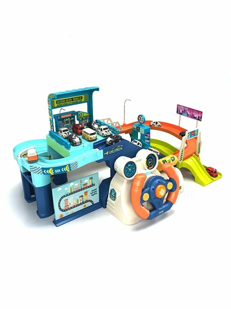 Автотрек 4в1 с машинками, картой и музыкальным рулем