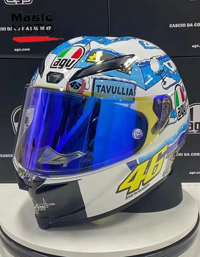 AGV Мотошлем, цвет: белый, светло-синий, размер: L